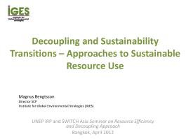 Decoupling and Sustainability Transitions – Approaches to Sustainable ...
