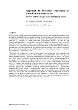 Systemic Transition to Global Dematerialisation Drivers and Challenges: Case from Seoul, Korea