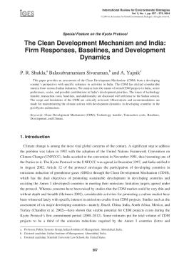 The Clean Development Mechanism and India:Firm Responses, Baselines ...